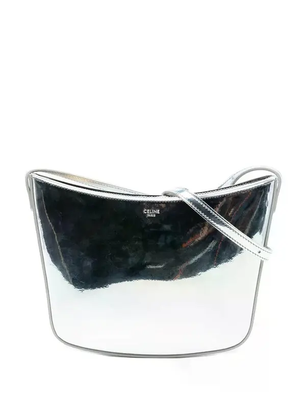 Celine Medium Croc Effect Shoulder Bag - Silver