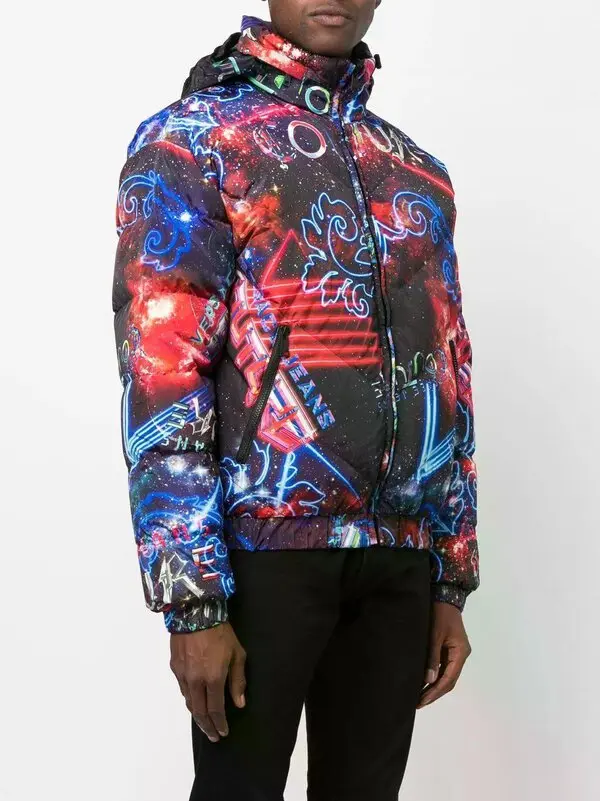Versace Motif Print Down Jacket - Blue