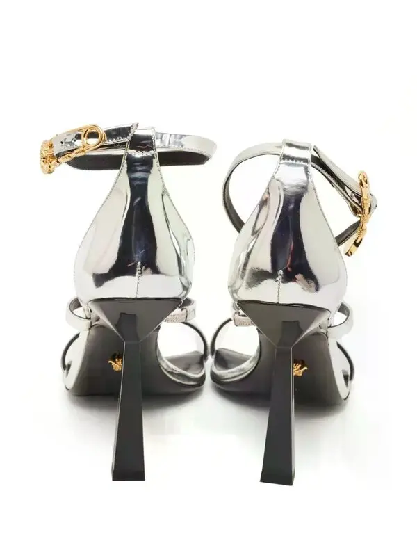 Versace Safety Pin Leather Heeled Sandals