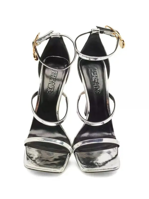 Versace Safety Pin Leather Heeled Sandals