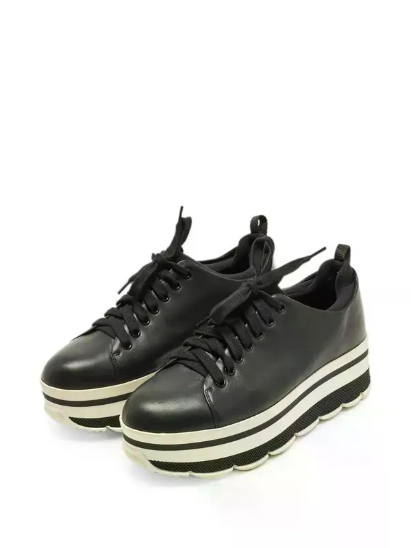 Prada Leather Platform Lace-up Sneakers - Black