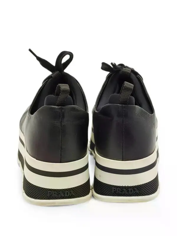 Prada Leather Platform Lace-up Sneakers - Black