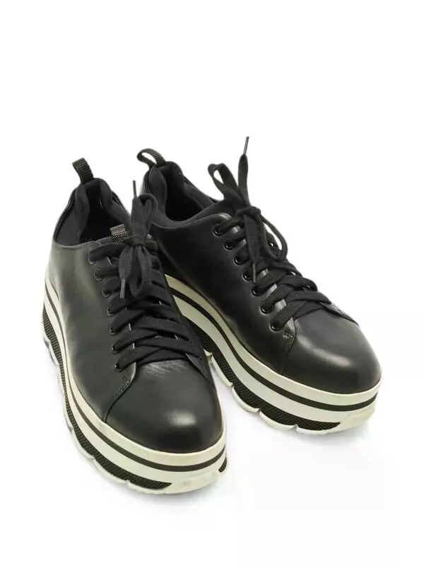 Prada Leather Platform Lace-up Sneakers - Black