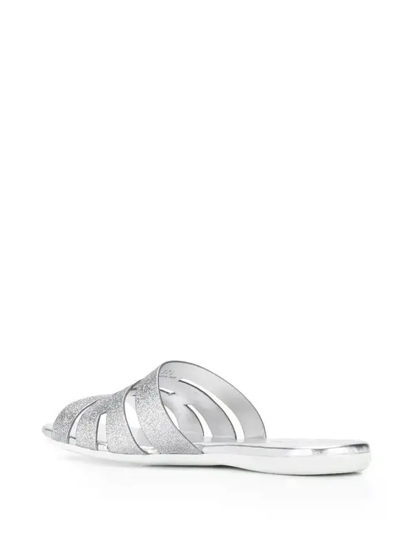 Hogan Tone Glitter Cut-out Slides - Silver