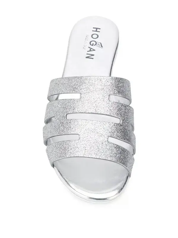 Hogan Tone Glitter Cut-out Slides - Silver