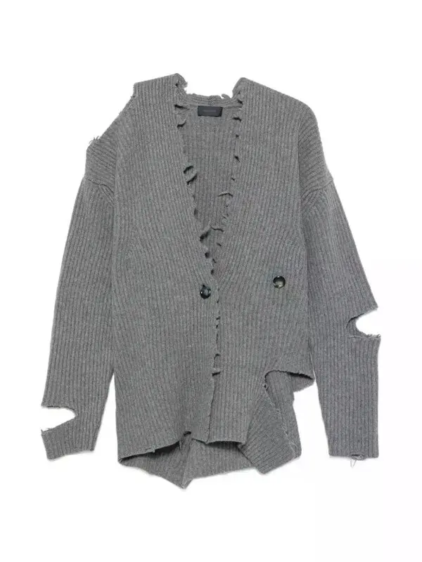HAIKURE Distressed Ribbed Cardigan