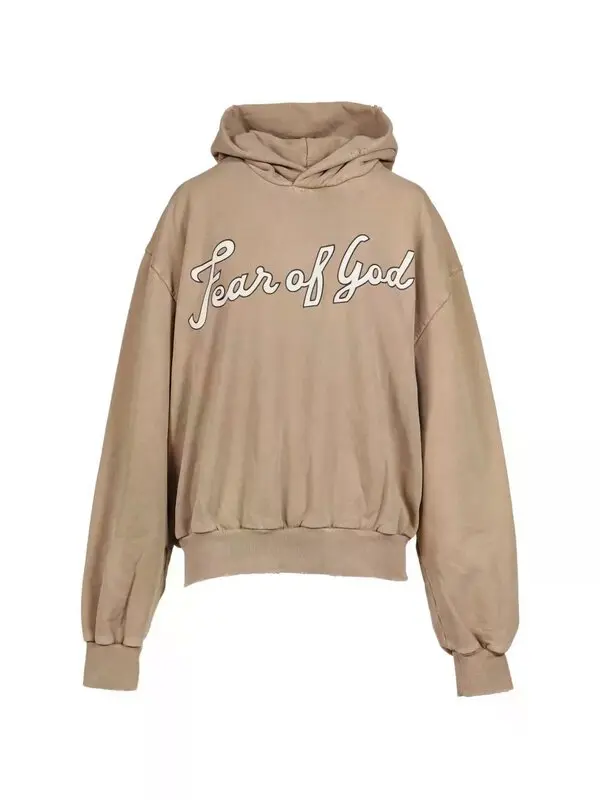 Fear Of God Distressed Logo Hoodie - Brown