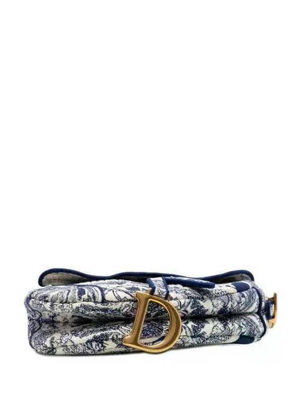 Dior Embroidered Canvas Saddle Bag Shoulder Bag - Blue