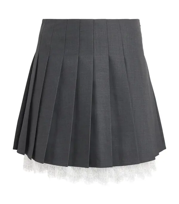 SELF-PORTRAIT Pleated Mini Skirt With Lace Trim