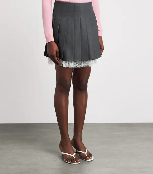 SELF-PORTRAIT Pleated Mini Skirt With Lace Trim