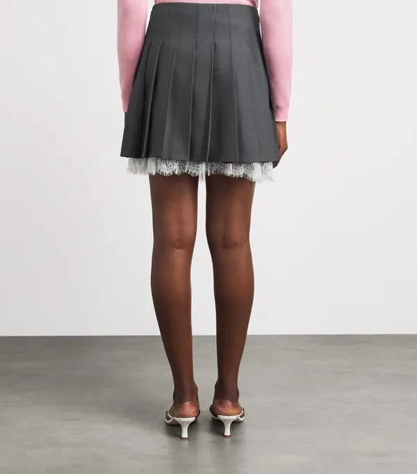 SELF-PORTRAIT Pleated Mini Skirt With Lace Trim