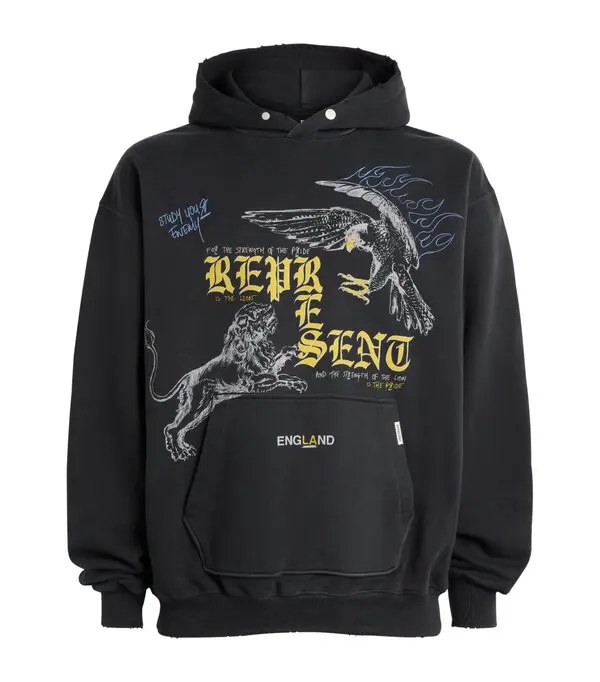 REPRESENT Cotton Graphic Hoodie - Black