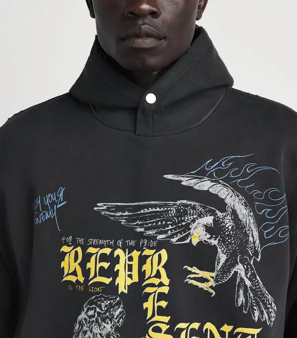 REPRESENT Cotton Graphic Hoodie - Black