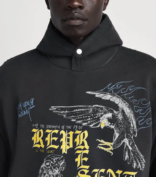 REPRESENT Cotton Graphic Hoodie - Black