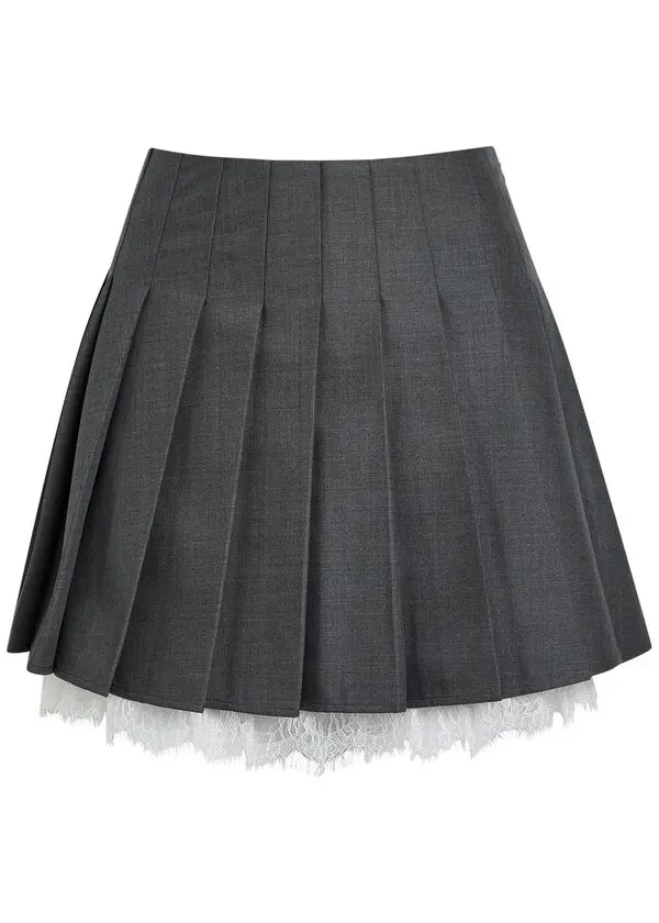 SELF-PORTRAIT Pleated Lace-trim Mini Skirt