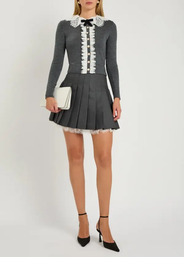SELF-PORTRAIT Pleated Lace-trim Mini Skirt