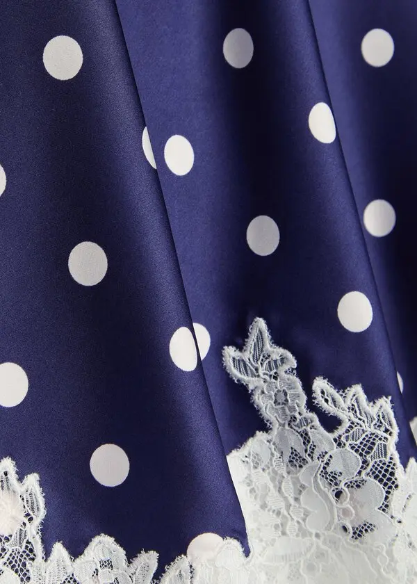 SELF-PORTRAIT Polka Dot Lace-trim Satin Midi Dress