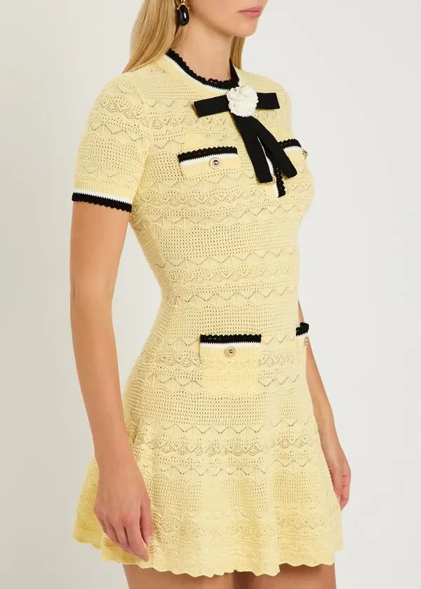 SELF-PORTRAIT Pointelle Knit Mini Dress