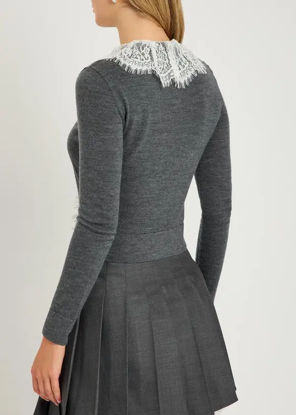SELF-PORTRAIT Lace-trimmed Wool Cardigan With Detachable Collar