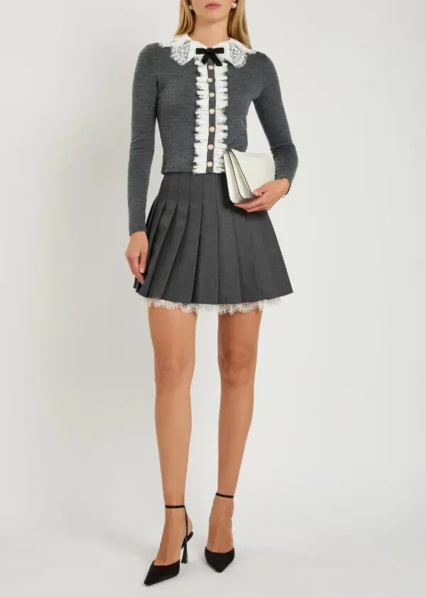 SELF-PORTRAIT Lace-trimmed Wool Cardigan With Detachable Collar
