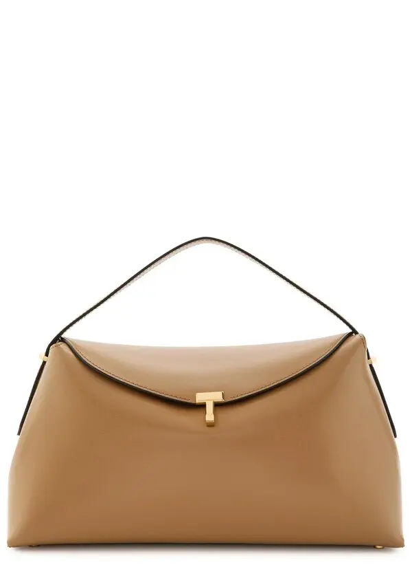 TOTEME T-lock Leather Top Handle Bag - Camel