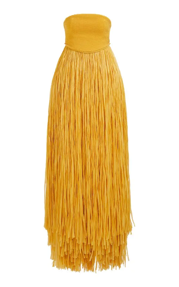 Aje Florentia Raffia Fringe Maxi Dress - Yellow