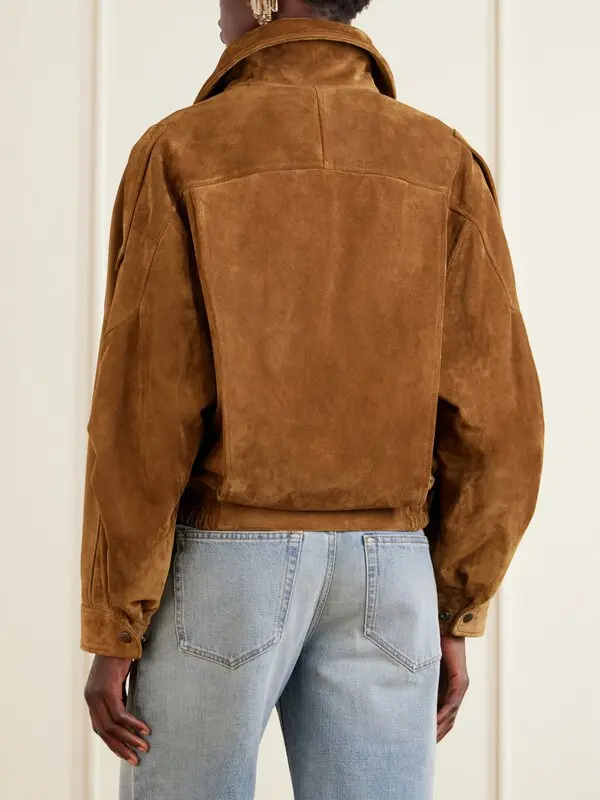 Saint Laurent Paneled Suede Bomber Jacket
