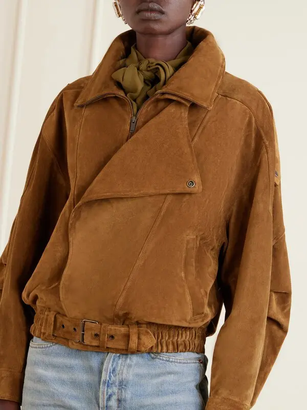 Saint Laurent Paneled Suede Bomber Jacket