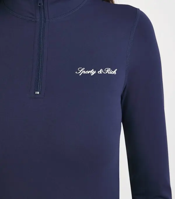 SPORTY & RICH Signature Logo Quarter-zip Jacket - Navy
