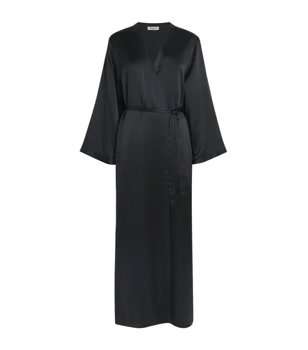 MARJOLAINE Silk Longline Tracy Robe - Black