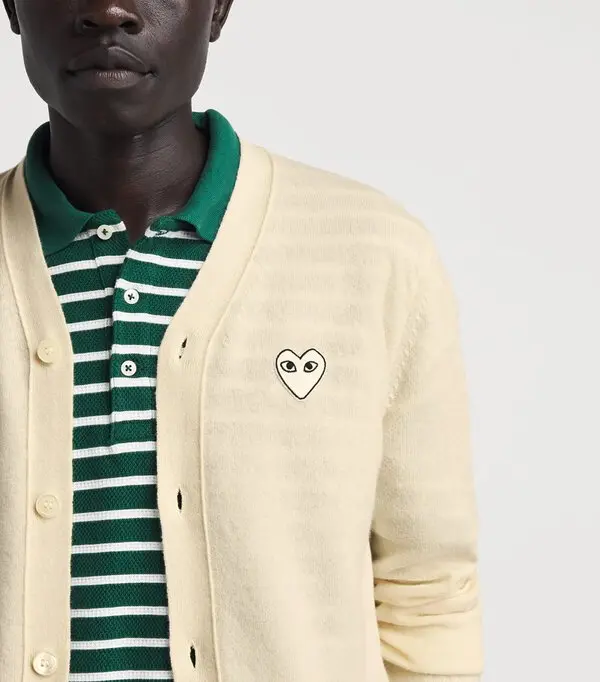 Play Comme Des Garcon Embroidered Heart Wool Cardigan