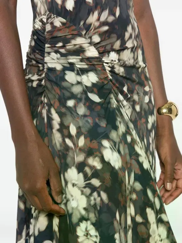 Simkhai Floral Print Ruched Maxi Dress