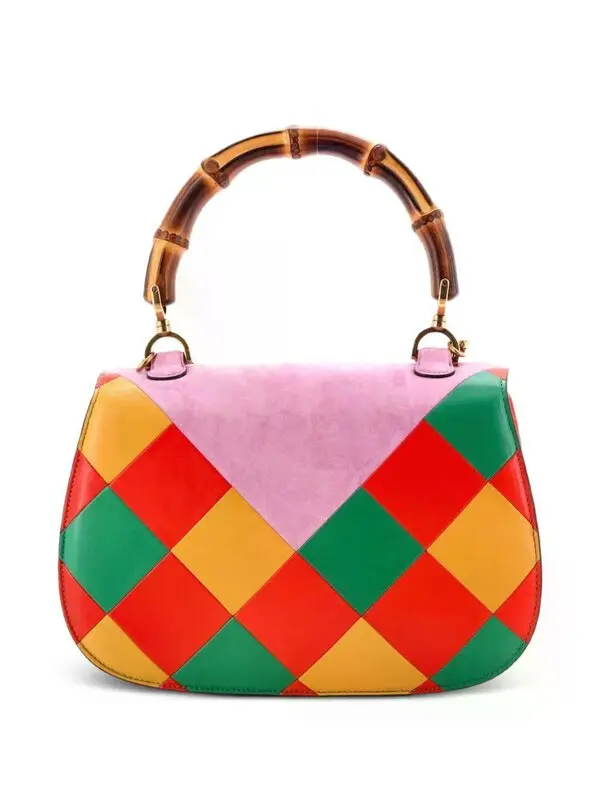 Gucci Bamboo 1947 Limited Edition Geometric Leather And Suede Medium Satchel