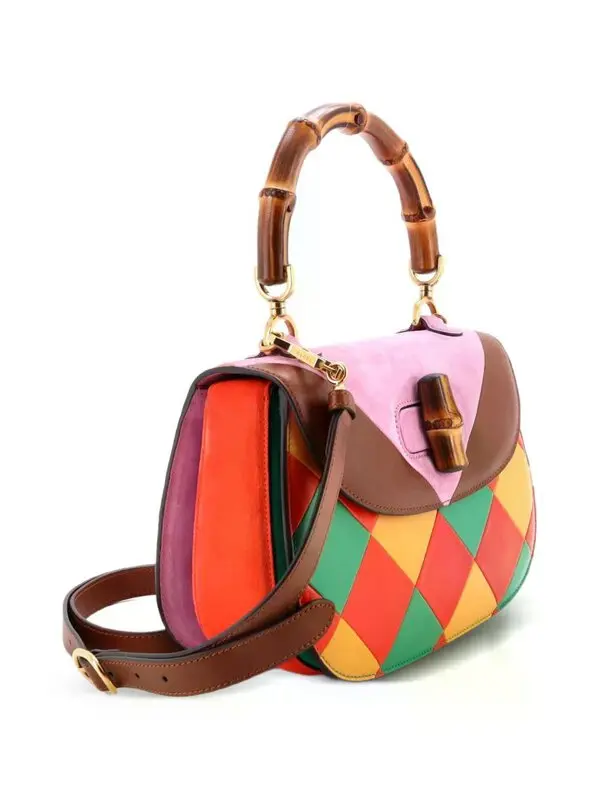 Gucci Bamboo 1947 Limited Edition Geometric Leather And Suede Medium Satchel