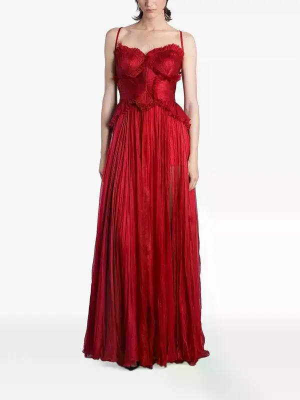 IRIS SERBAN Ruffled Pleated Maxi Dress