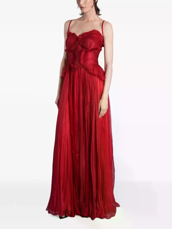 IRIS SERBAN Ruffled Pleated Maxi Dress