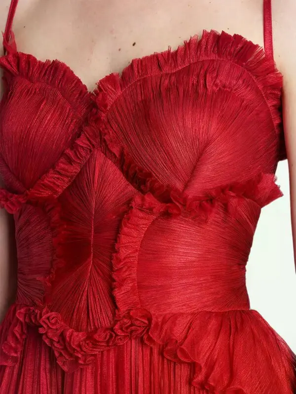 IRIS SERBAN Ruffled Pleated Maxi Dress
