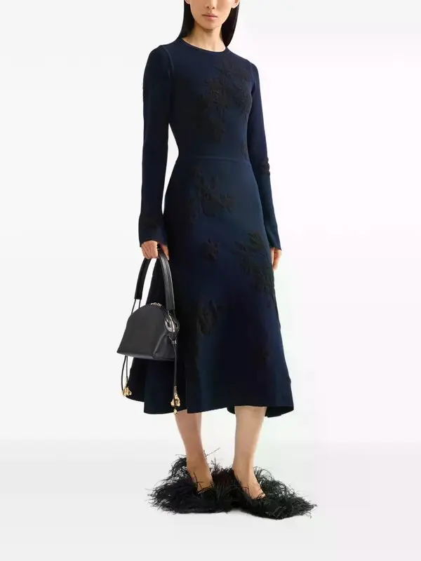 Erdem Jacquard Long Sleeve Midi Dress