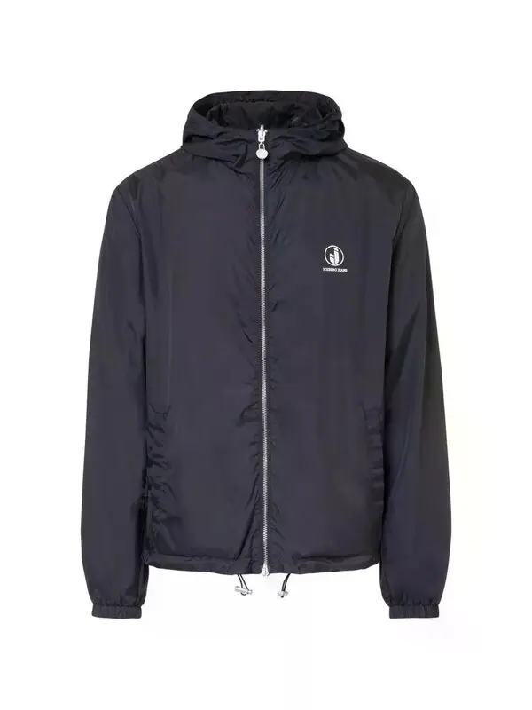 Iceberg Logo Print Hooded Zip Jacket - Black