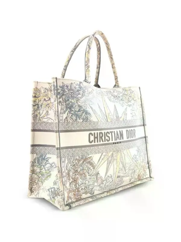 Dior Large Embroidered Canvas Tote Bag - Grey