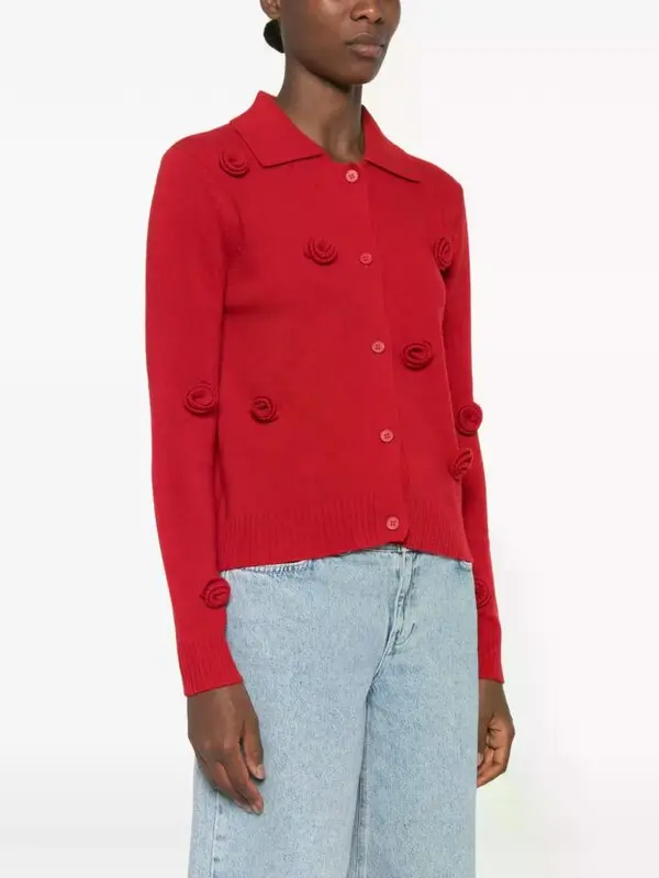 Stine Goya Floral Appliqué Polo Cardigan - Red
