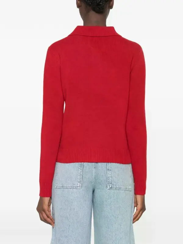 Stine Goya Floral Appliqué Polo Cardigan - Red