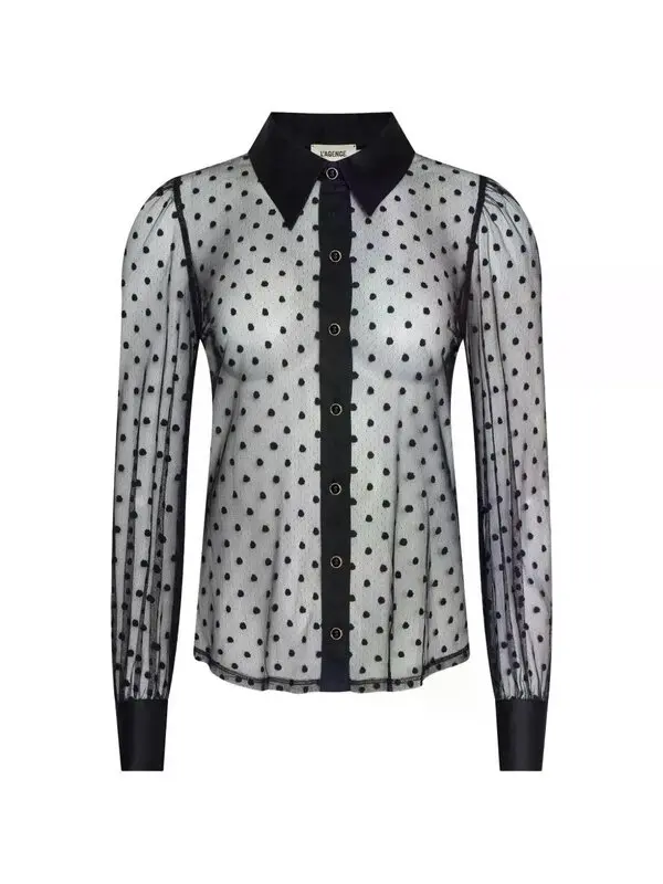 L'Agence Sophia Polka-dot Mesh Shirt - Black