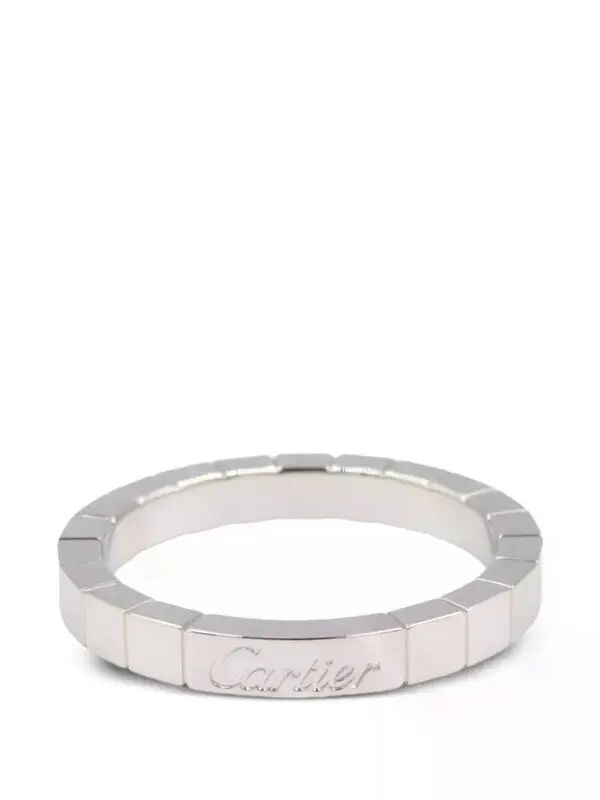 Cartier 18k White Gold Engraved Logo Band Ring - Silver