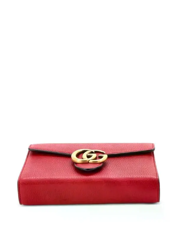 Gucci Gg Marmont Chain Wallet Leather Mini Clutch Bag - Red