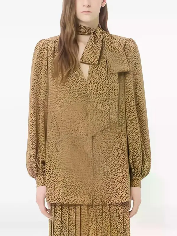 Valentino Garavani Crepe De Chine Shirt With Fauve Eclat Micromacula Print - Neutrals