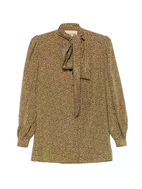 Valentino Garavani Crepe De Chine Shirt With Fauve Eclat Micromacula Print - Neutrals