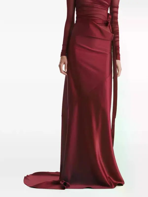 2310 STUDIO Satin Maxi Skirt With Bow Detail - Red