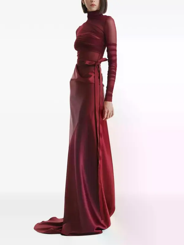 2310 STUDIO Satin Maxi Skirt With Bow Detail - Red