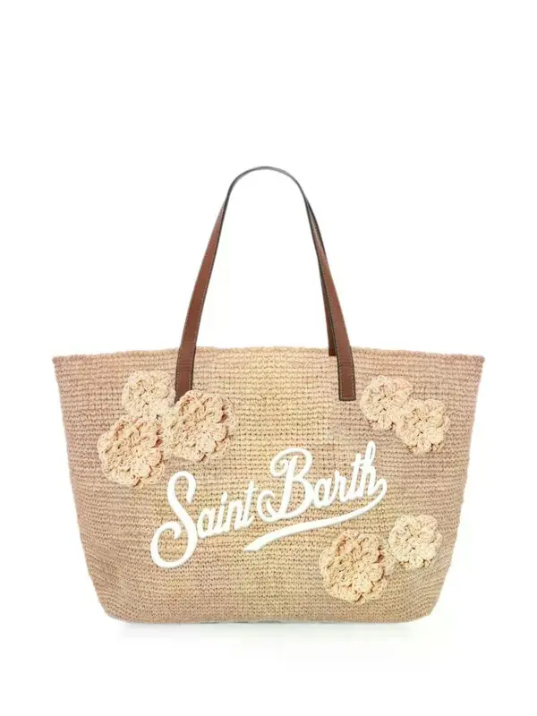 MC2 SAINT BARTH Raffia City Shoulder Bag With Floral Appliqu - Neutrals
